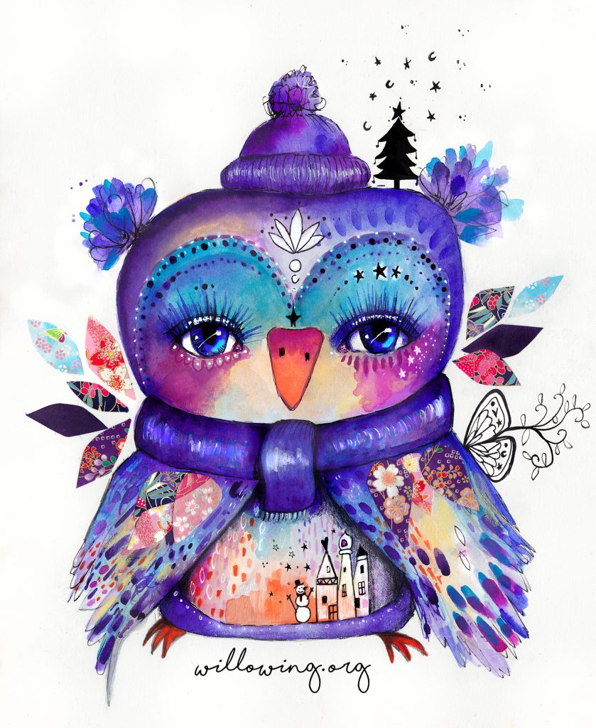 Winter Quirky Bird - Original Painting - Willowing Arts