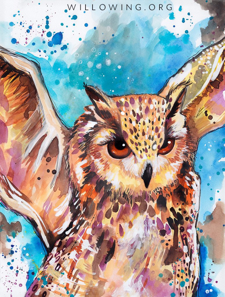 Owl in Flight - Original Painting - Willowing Arts