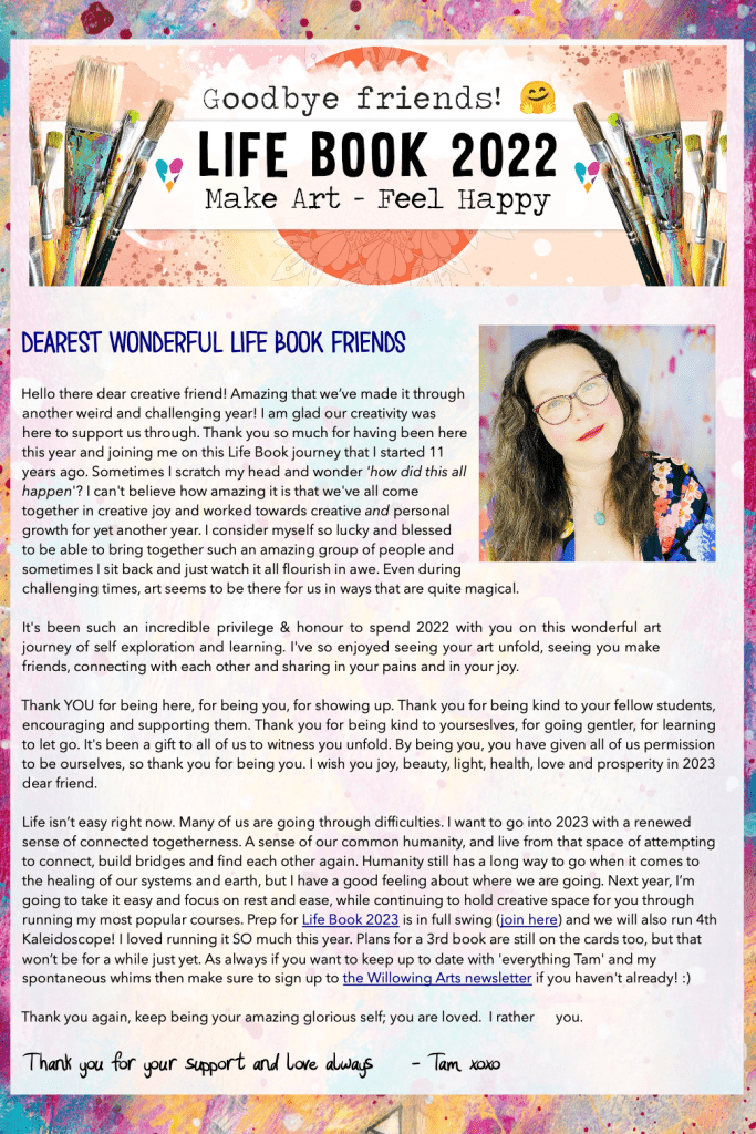 End of Year Goodbye PDF from the Life Book 2022 Teachers - Willowing Arts